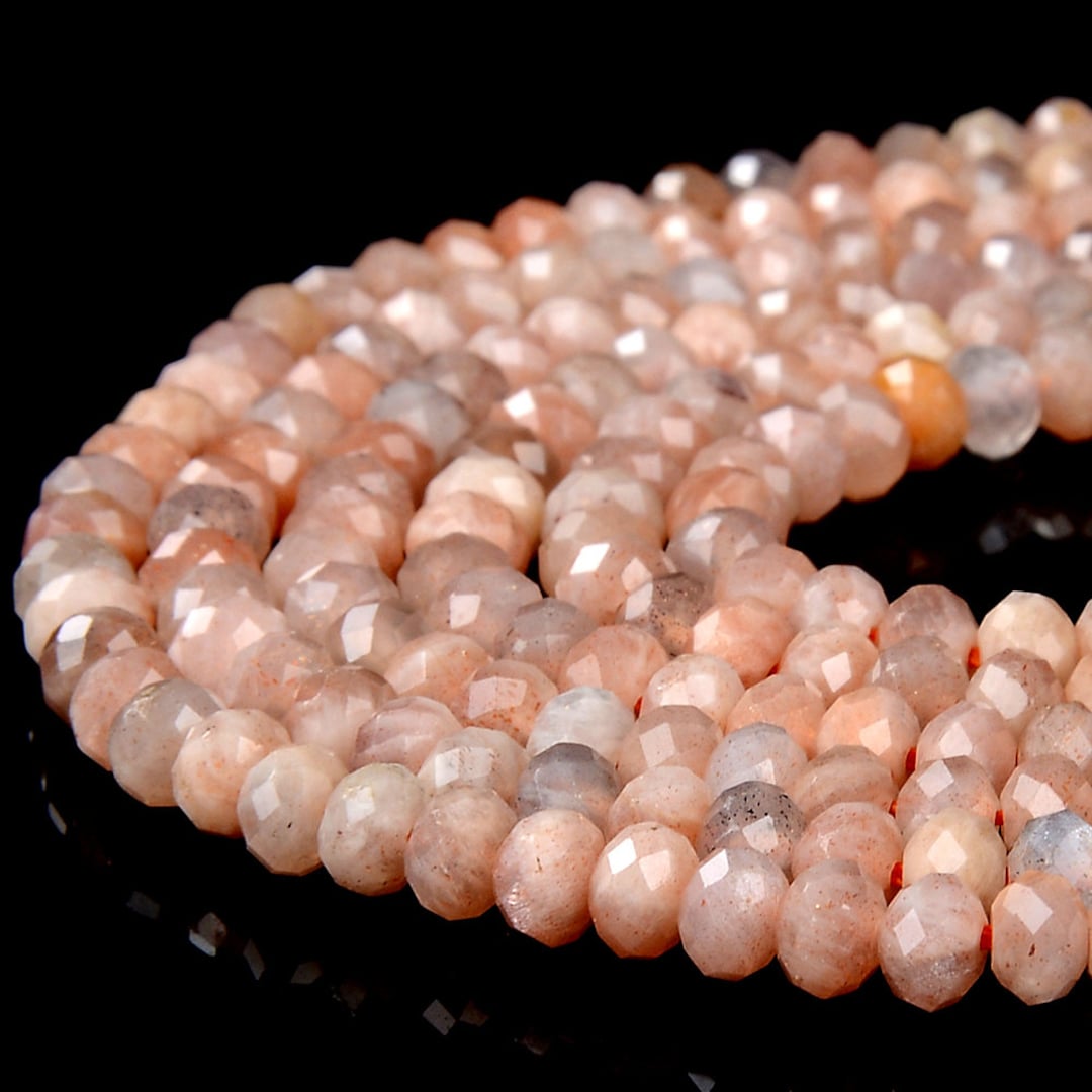 Natural Peach Sunstone Gemstone Grade A Micro Faceted Rondelle 4X3MM ...