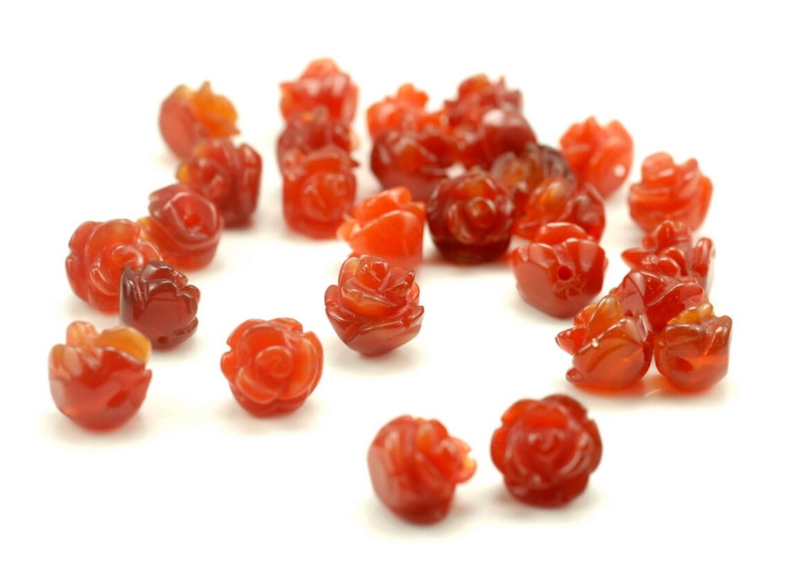 10MM Red Agate Gemstone Carved Rose Flower Beads BULK LOT 5,10,20,30,50 ...