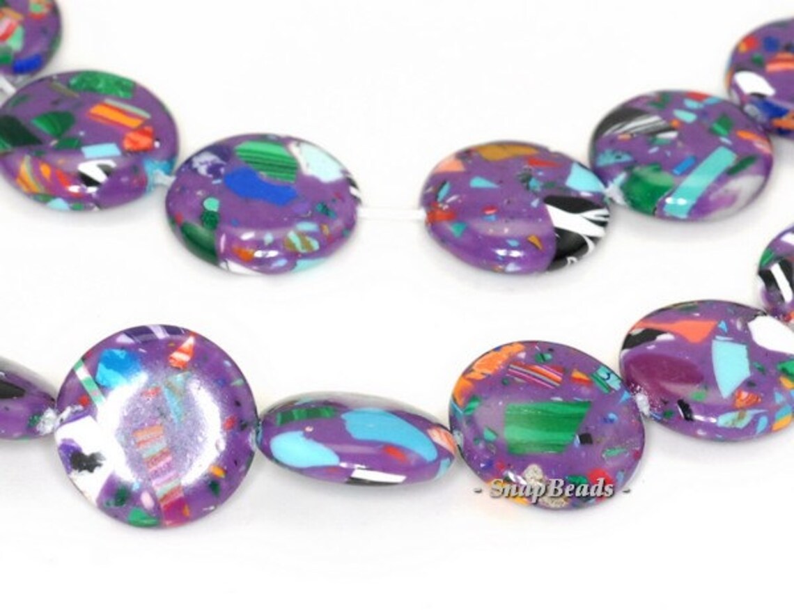 12mm Matrix Turquoise Gemstone Purple Mosaic Flat Round Circle - Etsy
