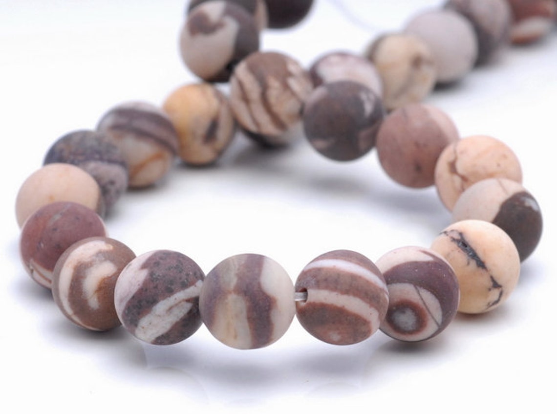 10MM Matte African Zebra Jasper Gemstone Round Loose Beads 7.5 Inch ...