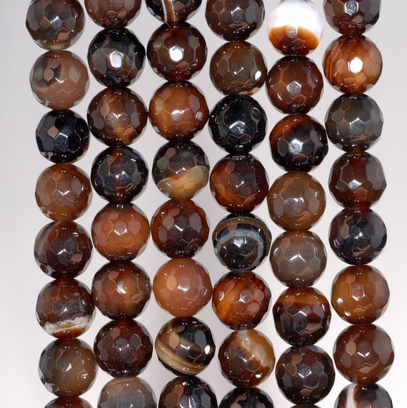8MM Dark Brown Agate Gemstone Faceted Round Loose Beads 14.5 inch Full Strand 80002816 A57