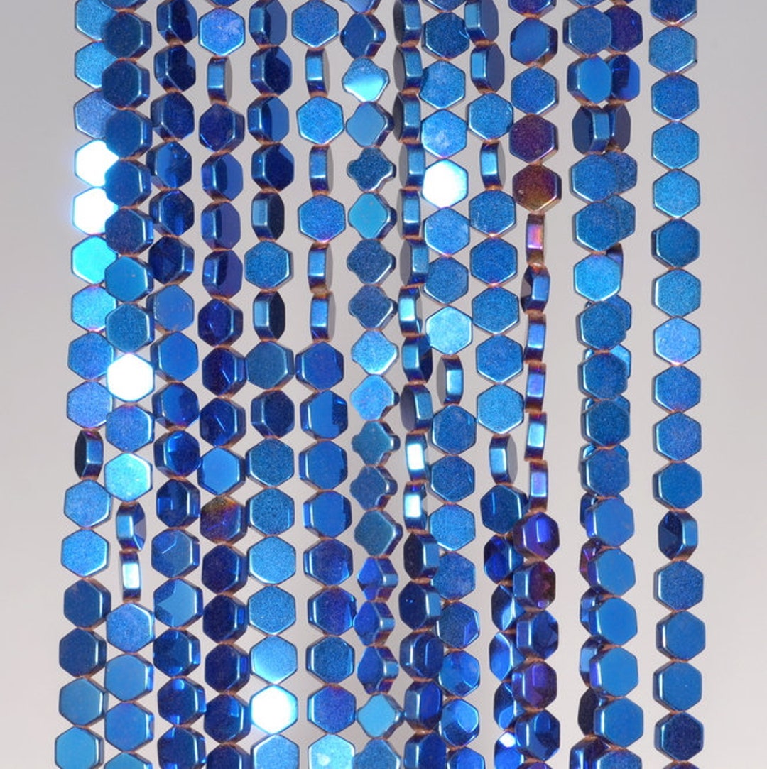 3X1MM Blue Hematite Gemstone Hexagon Flat Loose Beads 16 Inch Full ...