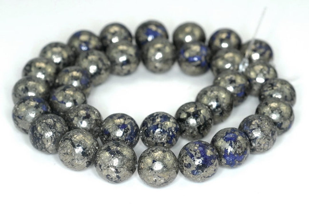 12mm Blue Pyrite Intrusion Gemstone Grade AA Round Loose Beads 15.5 ...