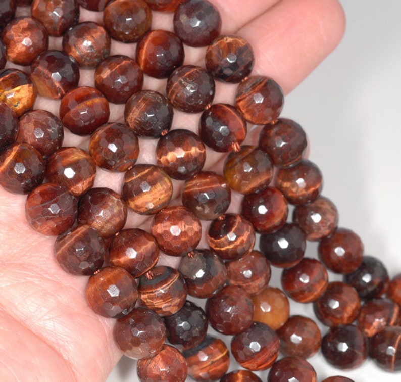 8MM Red Tiger Eye Gemstone Faceted Round Loose Beads 7 Inch Half Strand ...