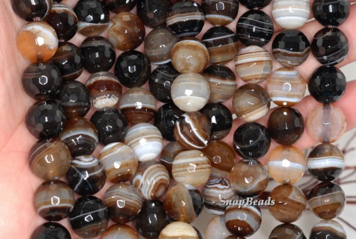 10mm Coffee Agate Gemstone Brown Swirls Faceted Round 10mm | Etsy