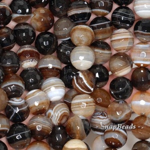 10mm Coffee Agate Gemstone Brown Swirls Faceted Round 10mm Loose Beads ...