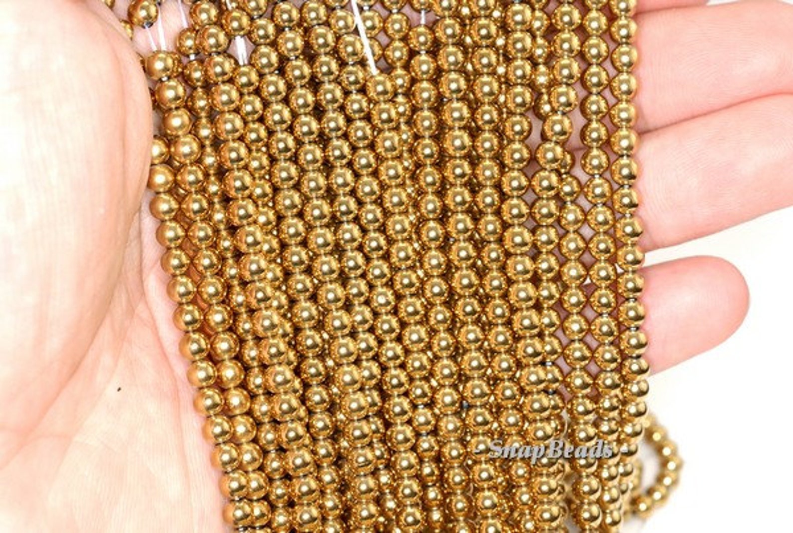 3mm Gold Hematite Gemstone Gold Round Loose Beads 16 Inch Full Strand ...