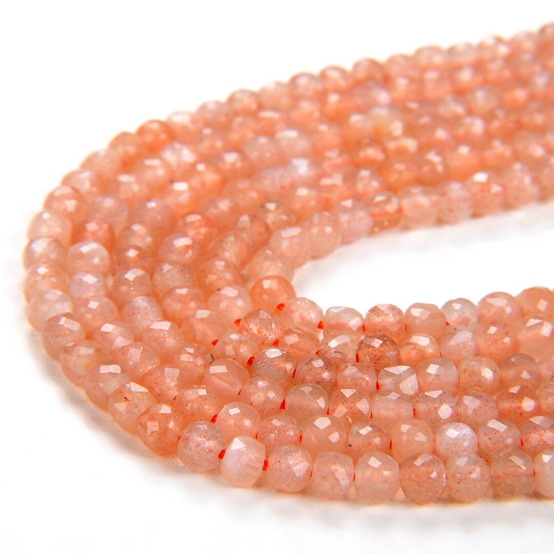 2MM Natural Sunstone Gemstone Grade AA Micro Faceted Cube Loose Beads ...