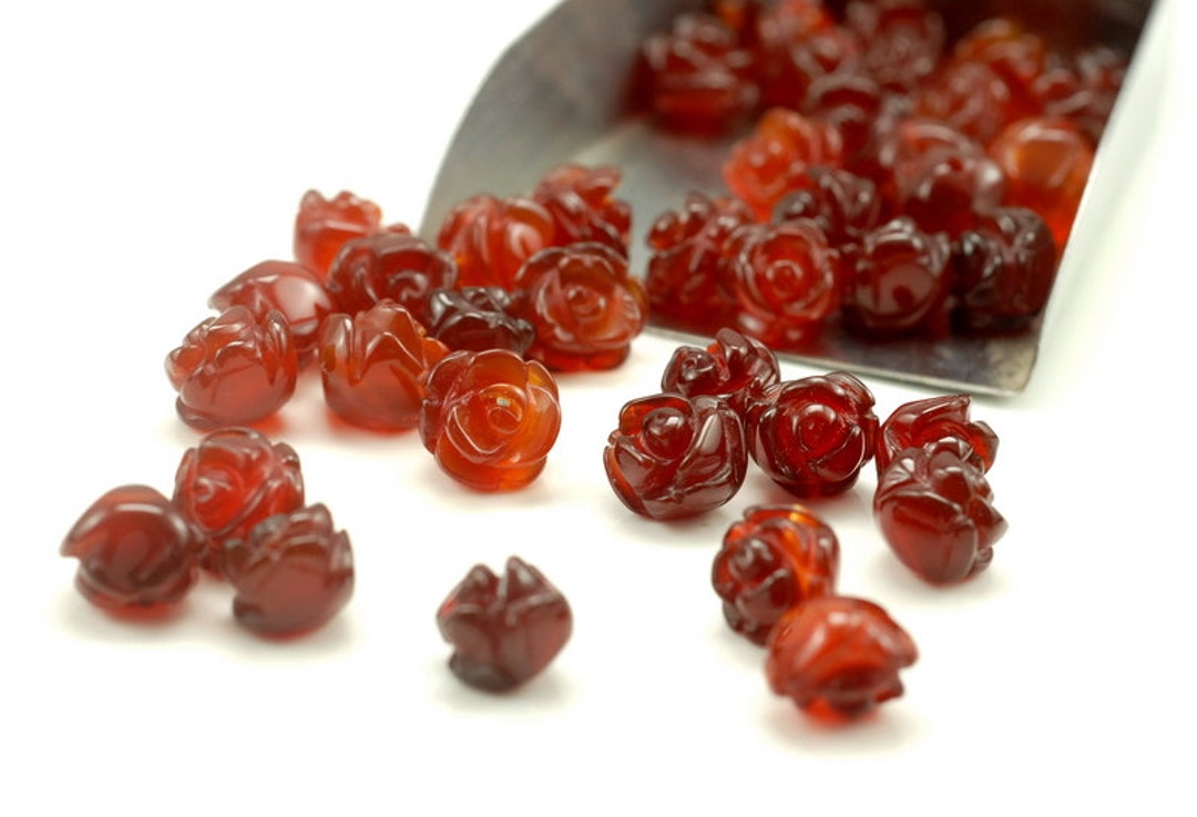 8MM Red Agate Gemstone Carved Rose Flower Beads BULK LOT 5,10,20,30,50 ...