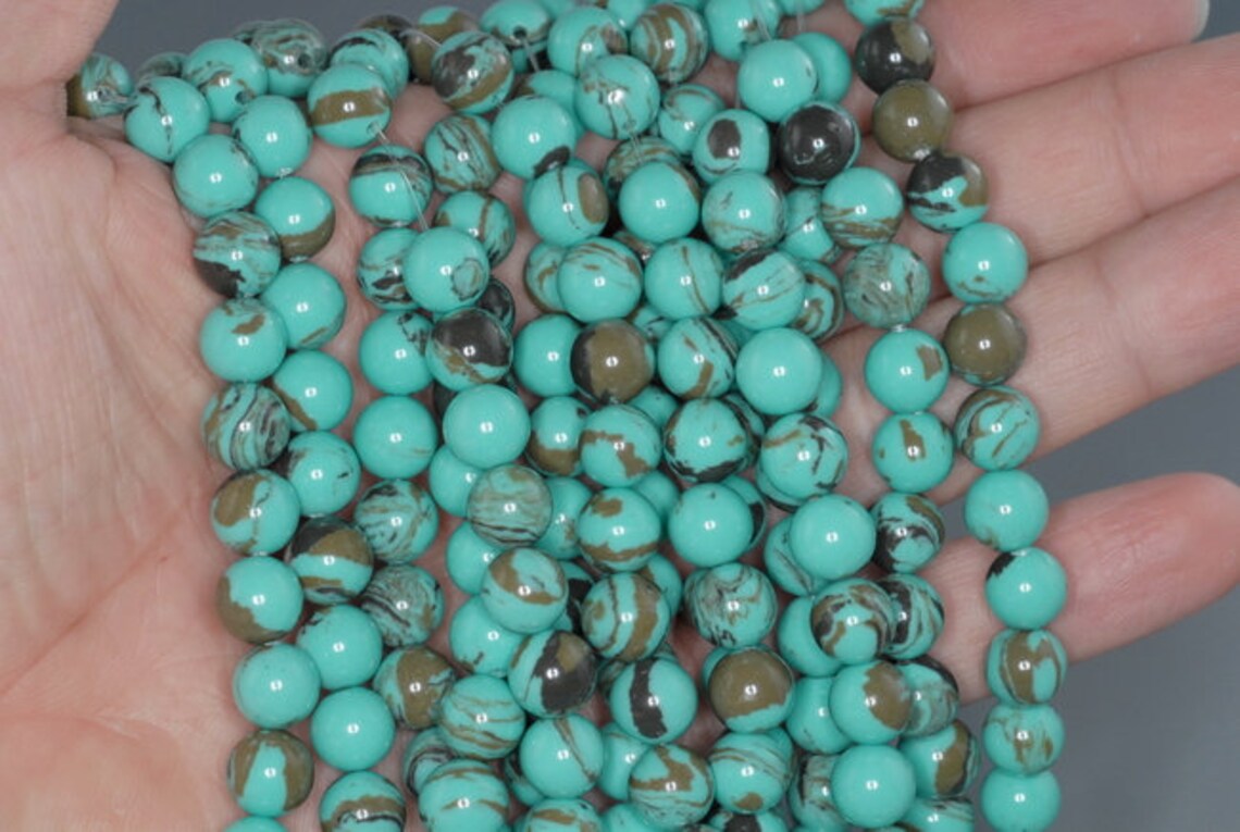 8MM Green Brown Matrix Turquoise Gemstone Round Loose Beads 15 | Etsy