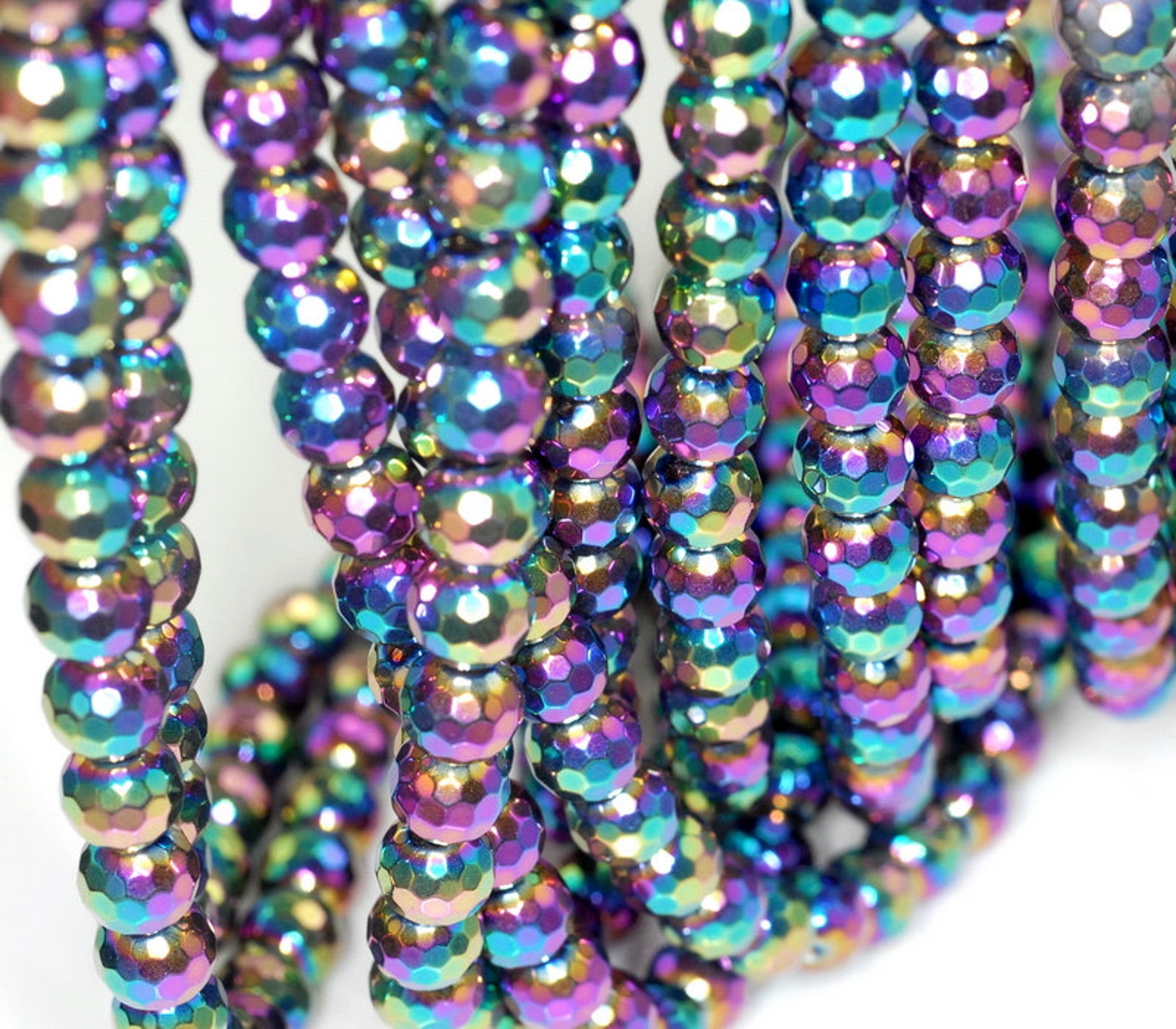 8mm Titanium Rainbow Hematite Gemstone Rainbow Faceted Round Etsy