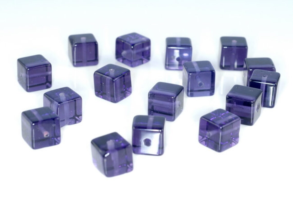 10MM Purple Glass Gemstone Square Cube Loose Beads 7.5 Inch | Etsy