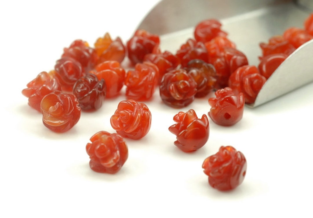 10MM Red Agate Gemstone Carved Rose Flower Beads BULK LOT 5,10,20,30,50 ...