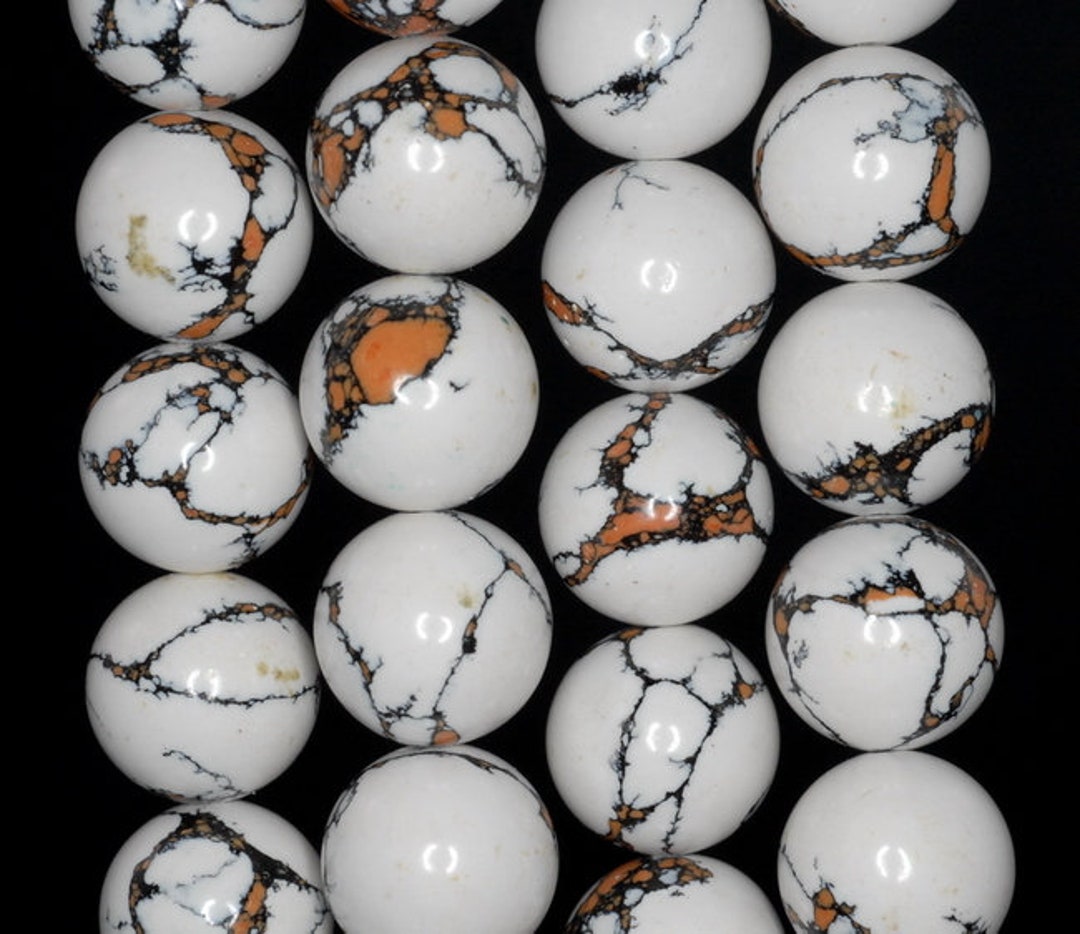 14MM White Orange Matrix Turquoise Gemstone Round Loose Beads 7 Inch ...
