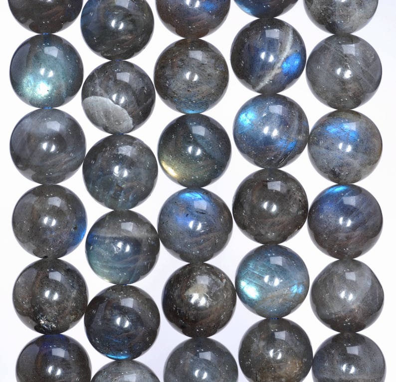 10mm Black Labradorite Gemstone Blue Flash Grade A Round Loose Beads 7. ...