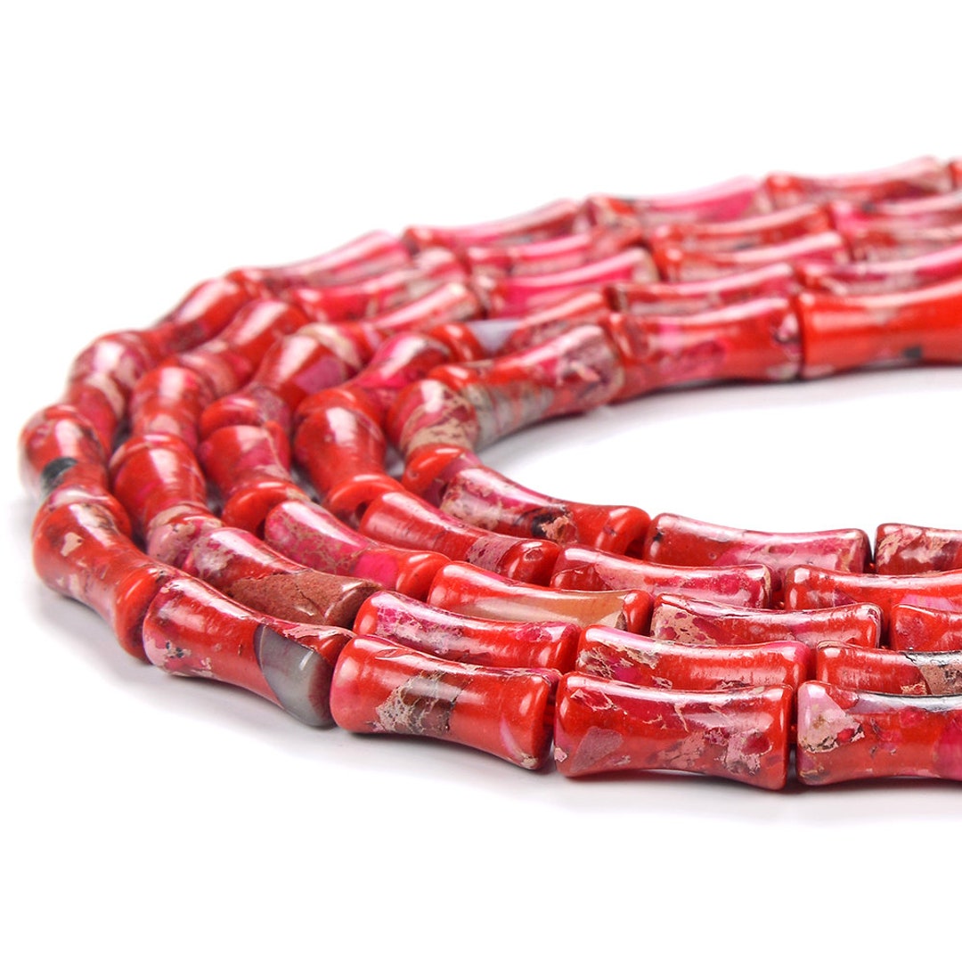 5X12MM Red Sea Sediment Jasper Gemstone Bamboo Tube Cylinder Loose ...