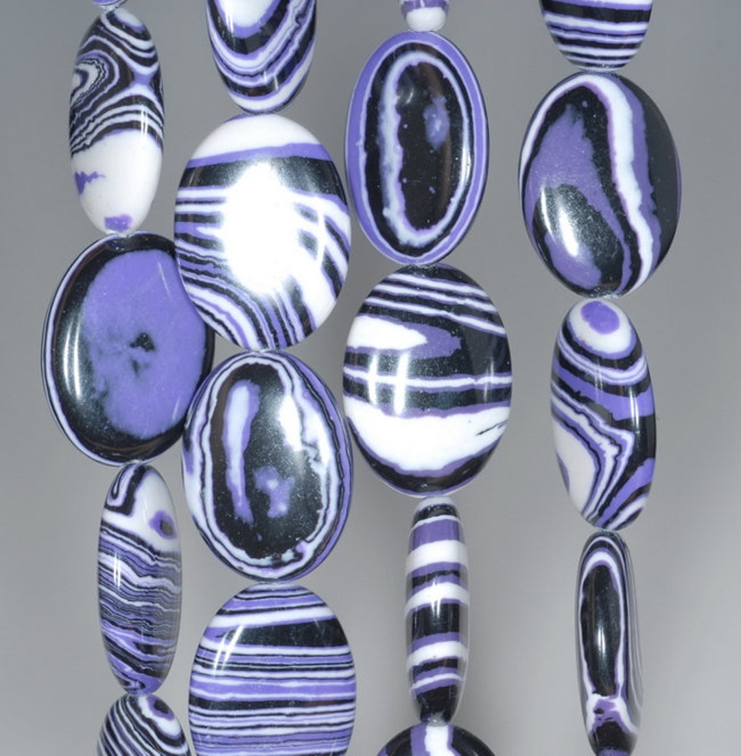 14x10mm Purple Black Matrix Turquoise Gemstone Oval Loose Beads 15.5 ...