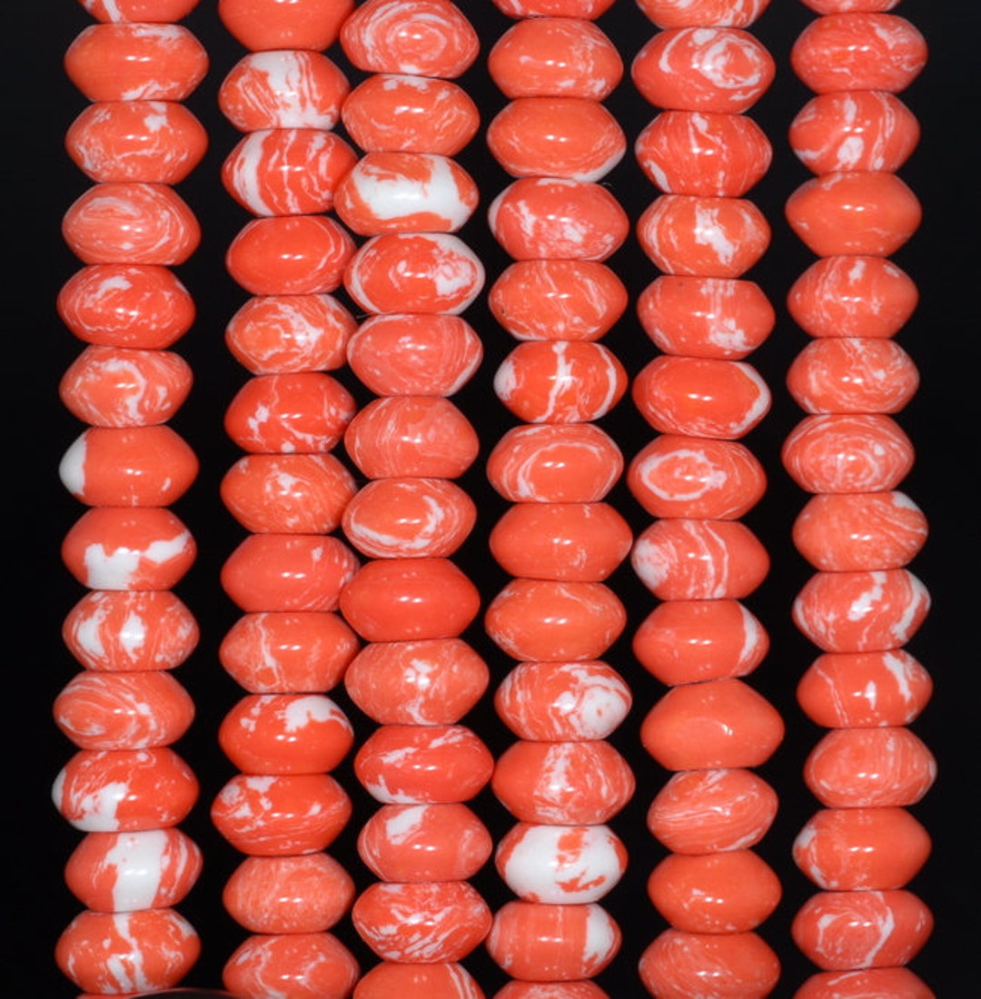 8x5mm Orange White Matrix Turquoise Gemstone Rondelle Loose Beads 15.5 ...