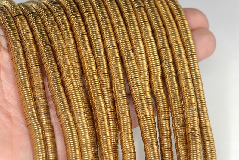 6x1mm Gold Hematite Gemstone Slice Heishi Round Disc 6x1mm Loose Beads ...