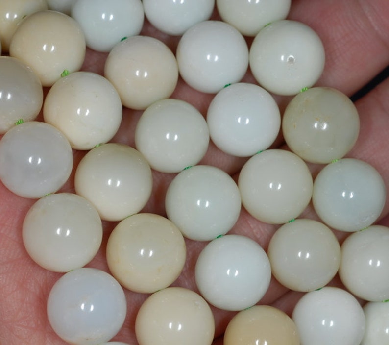 12MM Milky White Green Opal Gemstone Grade AB Round Loose Beads 15.5 ...