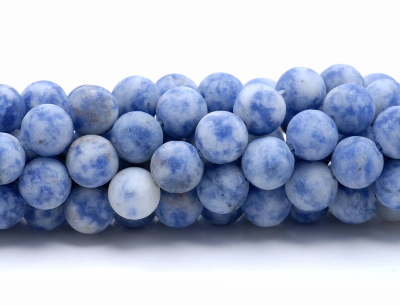 10 Strands 8mm Matte Blue Spot Jasper Gemstone Blue White Round Loose ...