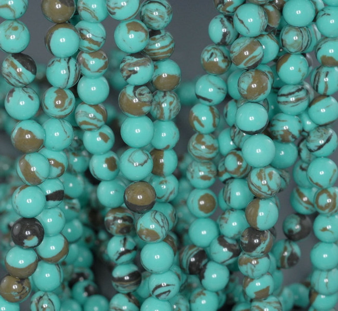 8MM Green Brown Matrix Turquoise Gemstone Round Loose Beads 15 | Etsy