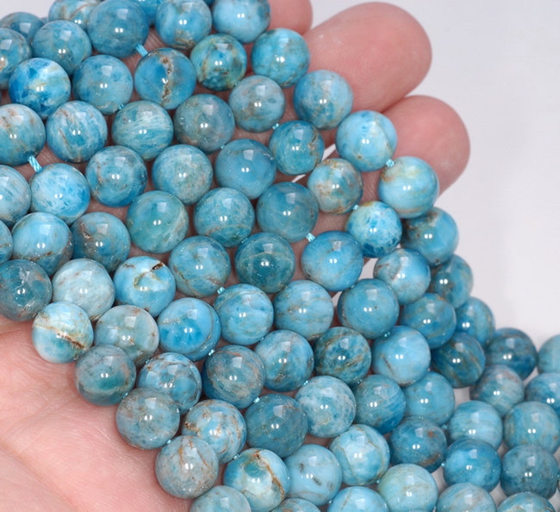12-13MM Light Blue Apatite Gemstone Grade AB Round Loose Beads 7.5 Inch ...