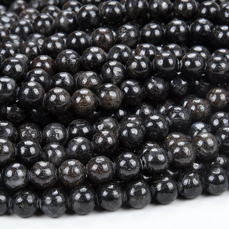 8mm Genuine Natural Black Astrophyllite Gemstone Round Loose Beads ...