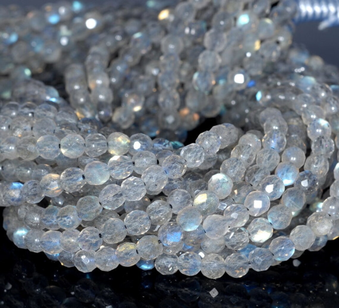 4mm Labradorite Gemstone Blue Grade AAA Light Grey Micro Faceted Round ...