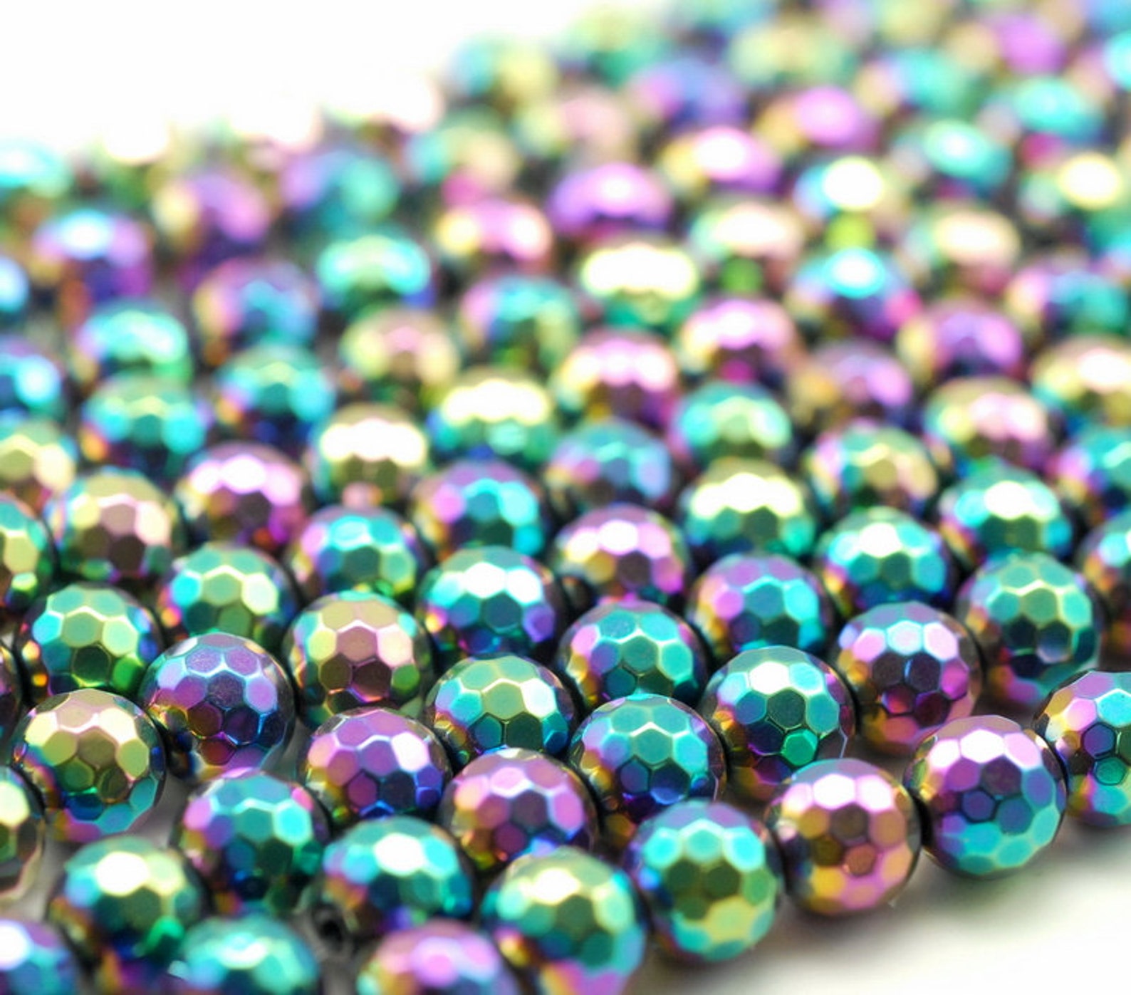 8mm Titanium Rainbow Hematite Gemstone Rainbow Faceted Round - Etsy