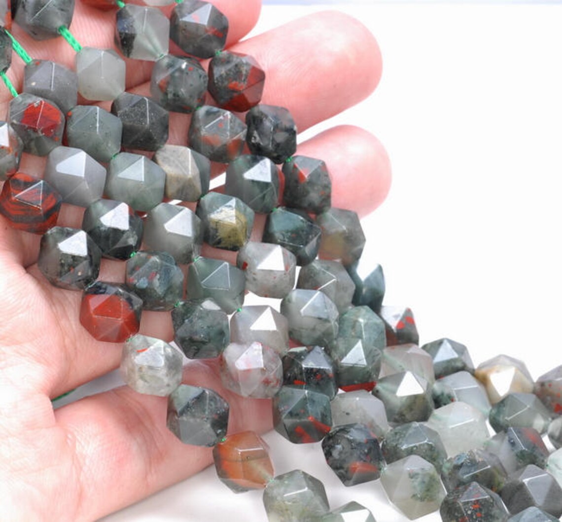 6MM African Blood Stone Beads Star Cut Faceted Grade AAA Genuine ...