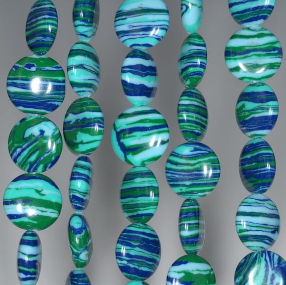 12MM Blue Green Matrix Turquoise Gemstone Flat Round Circle | Etsy