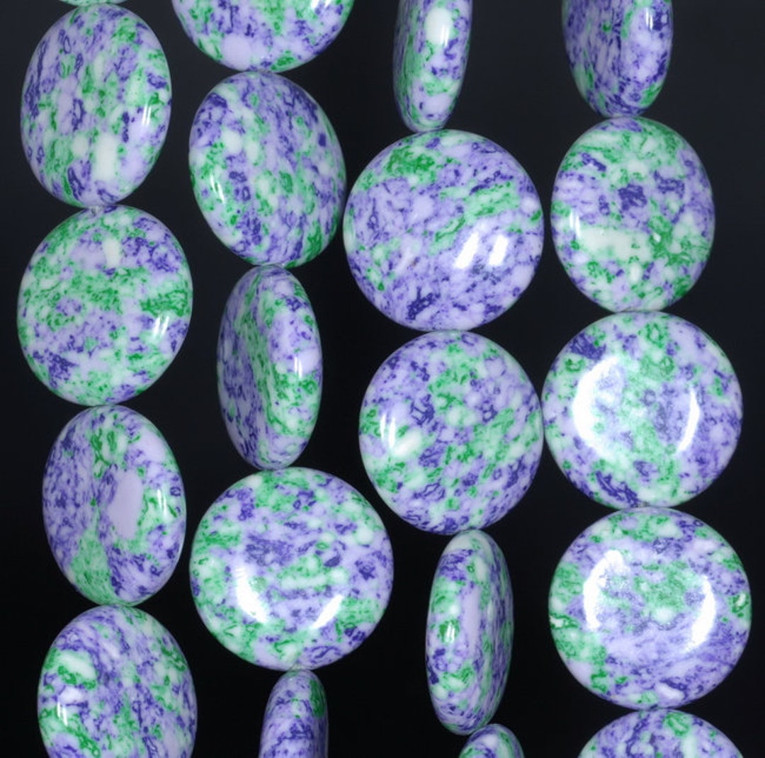 16MM Purple Green Matrix Turquoise Gemstone Flat Round Circle Loose ...