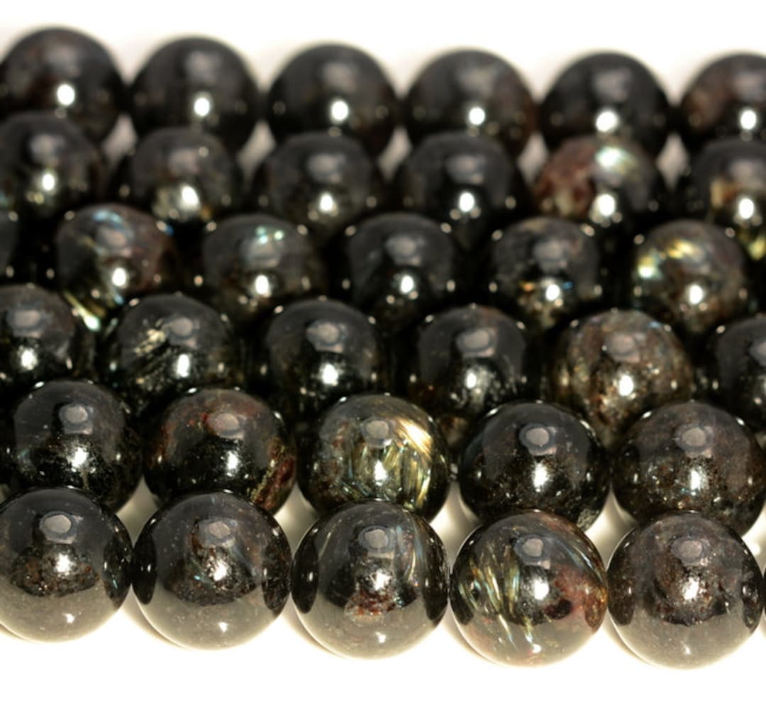 Genuine Natural Black Astrophyllite Gemstone Grade AAA 6mm 7mm 8mm 10mm ...