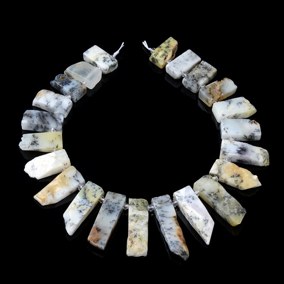 44x12-23x13mm Natural Dendritic White Opal Gemstone Gradated Slice ...