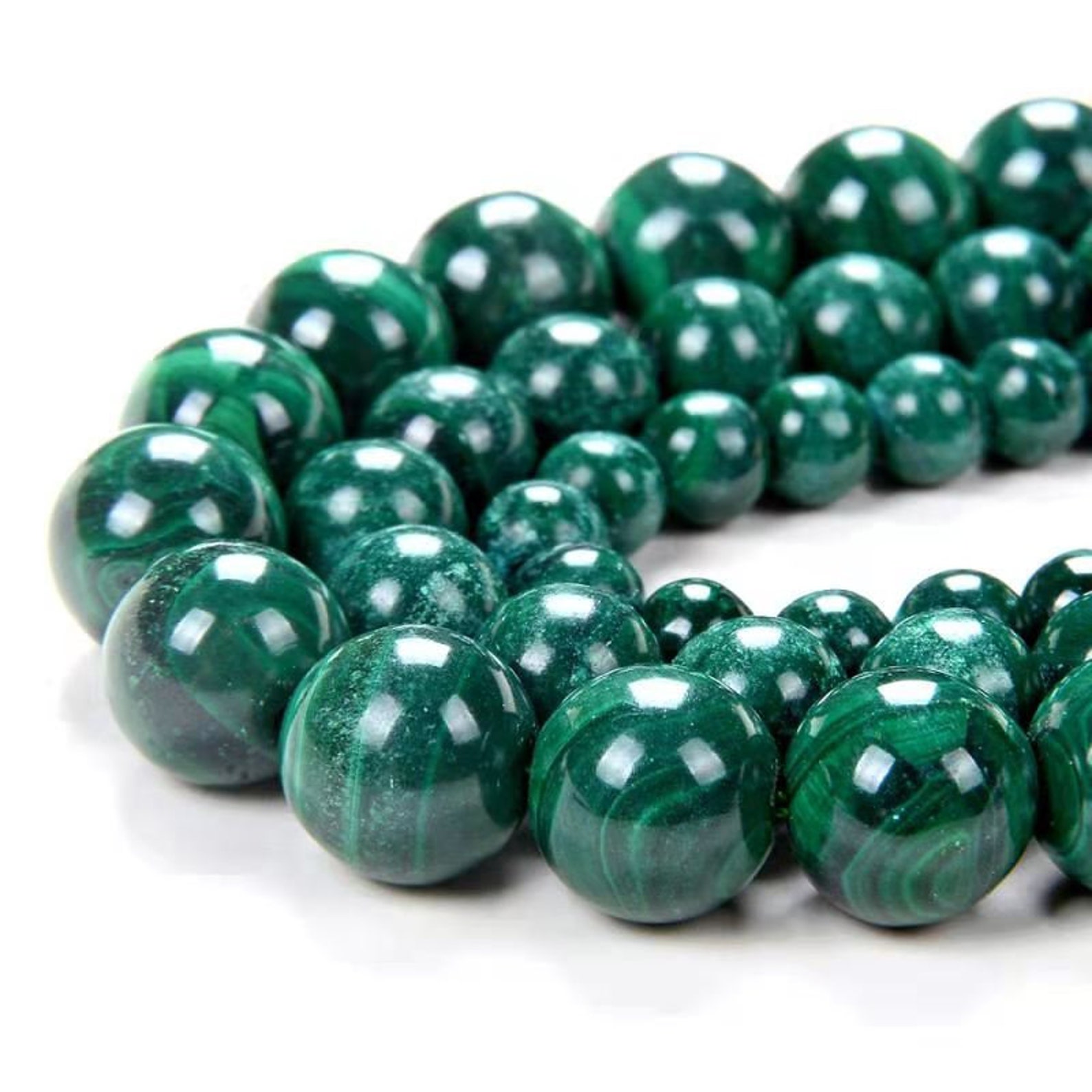 Genuine Natural Malachite Gemstone Round 4MM 6MM 7MM 8MM 9MM 10MM 11MM ...