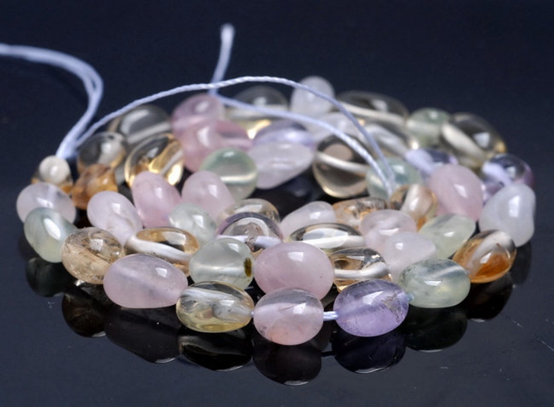 6-7MM Multi Quartz Gemstone Pebble Nugget Granule Loose Beads 7.5 Inch ...