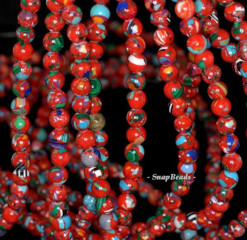 6mm Matrix Turquoise Gemstone Red Mosaic Round 6mm Loose Beads | Etsy