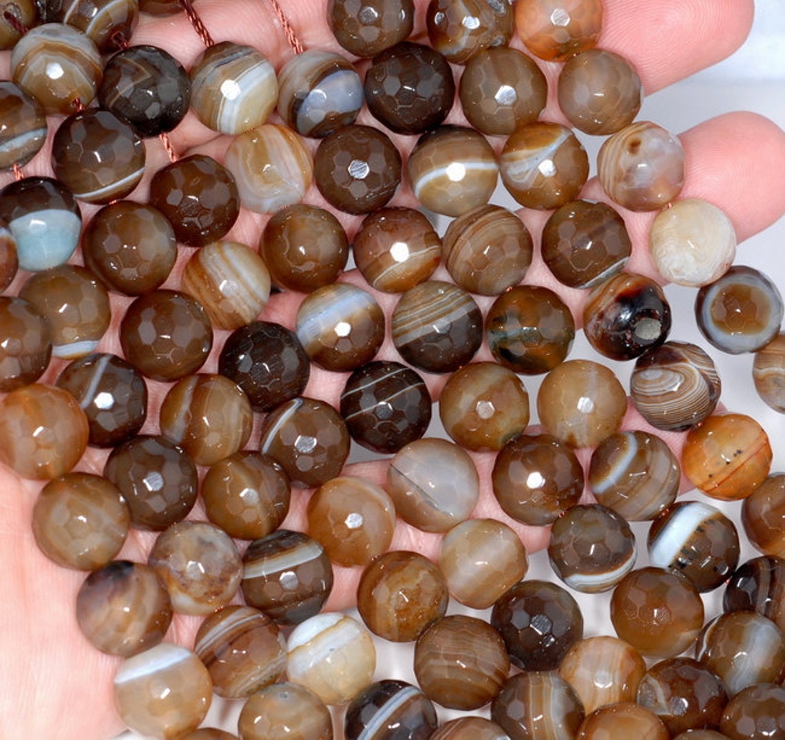 12mm Coffee Agate Gemstone Brown Swirls Faceted Round Loose | Etsy