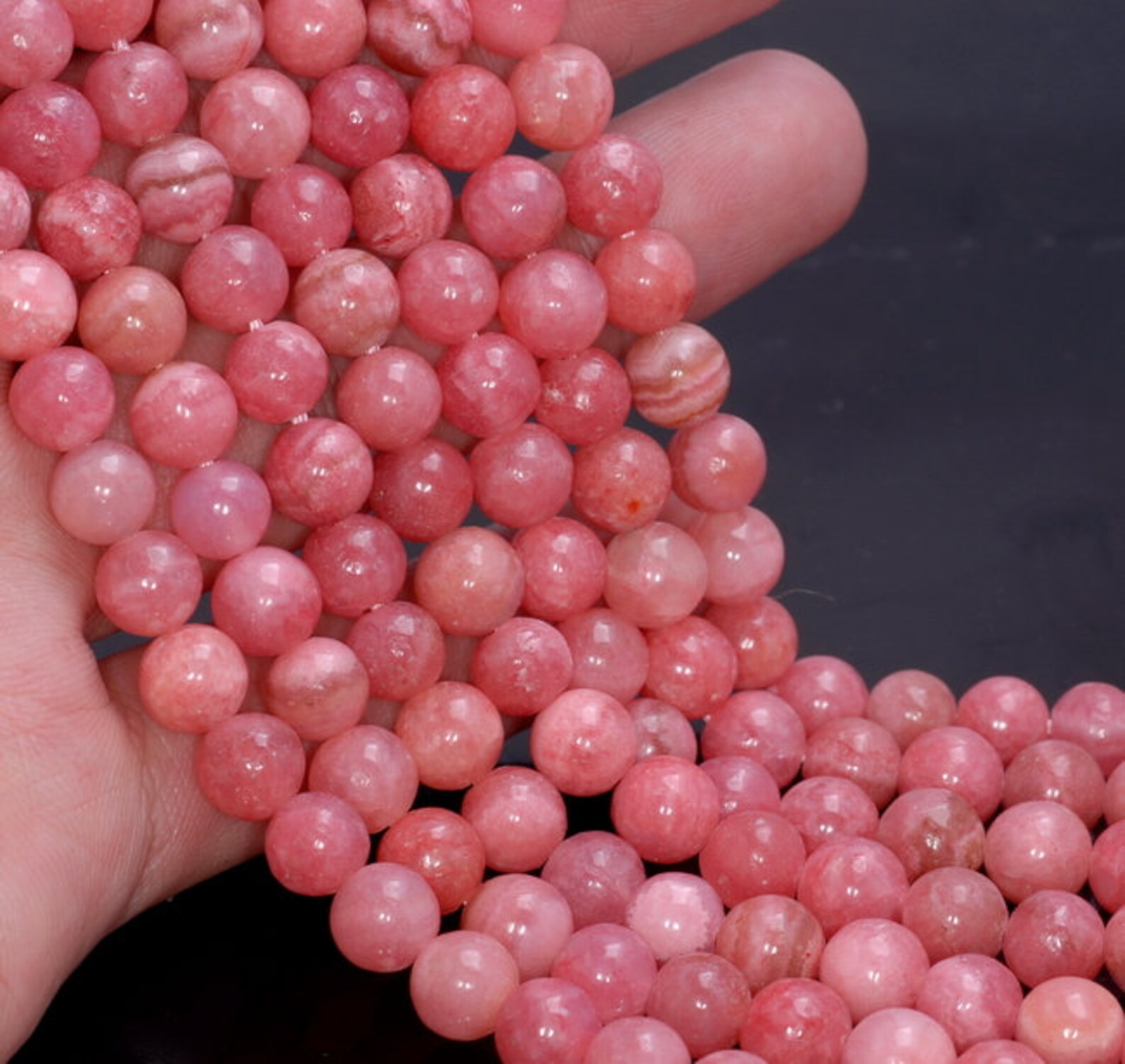 10mm Rhodochrosite Jasper Pink Red Gemstone Round Loose Beads (455) - Etsy