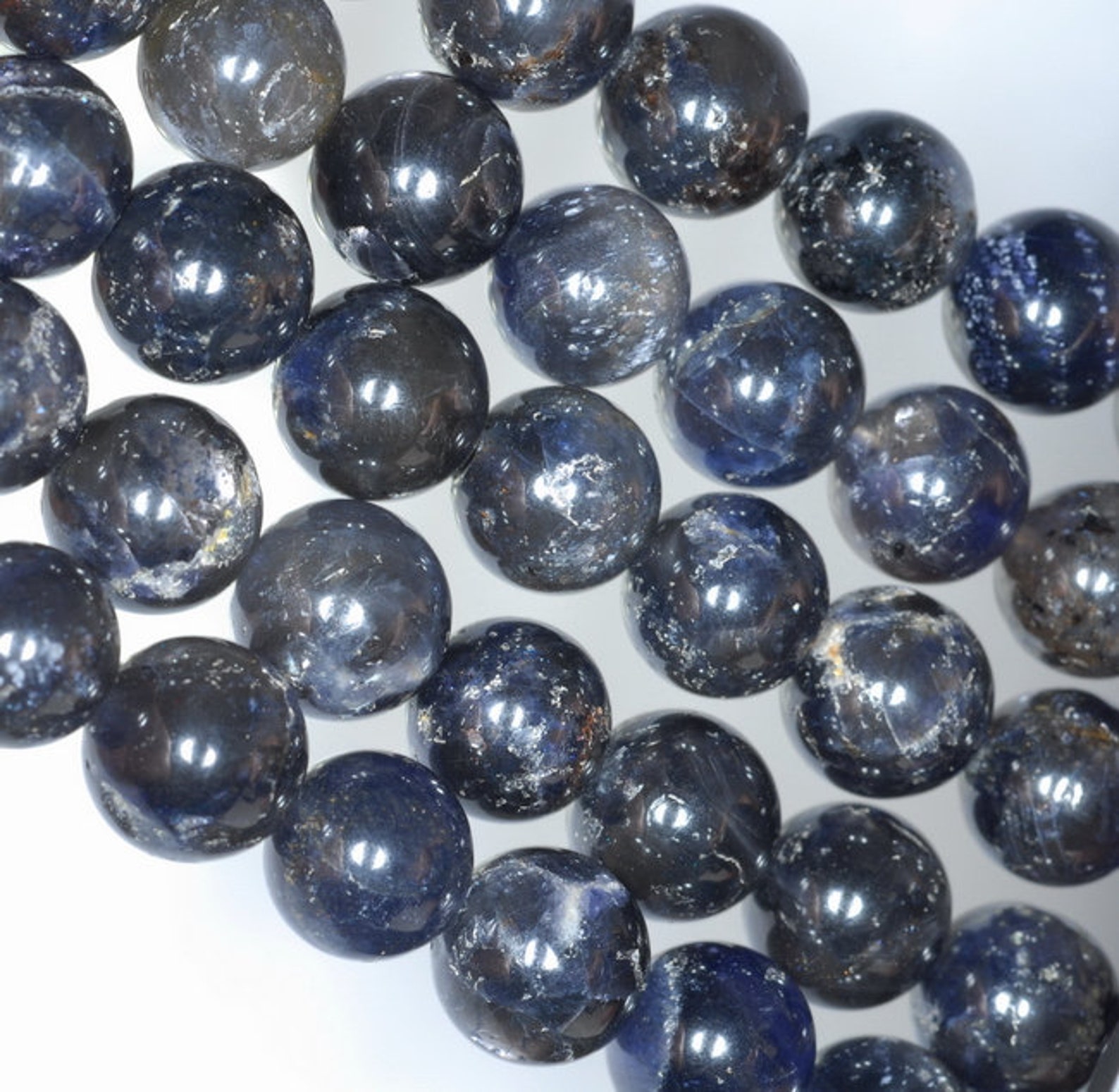 10MM Dark Blue Iolite Gemstone Grade A Round Loose Beads 7 Inch Half ...
