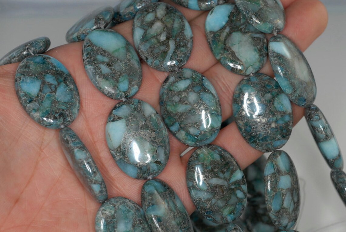 30x22mm Blue Pyrite Intrusion Quartz Gemstone Oval Loose Beads - Etsy ...