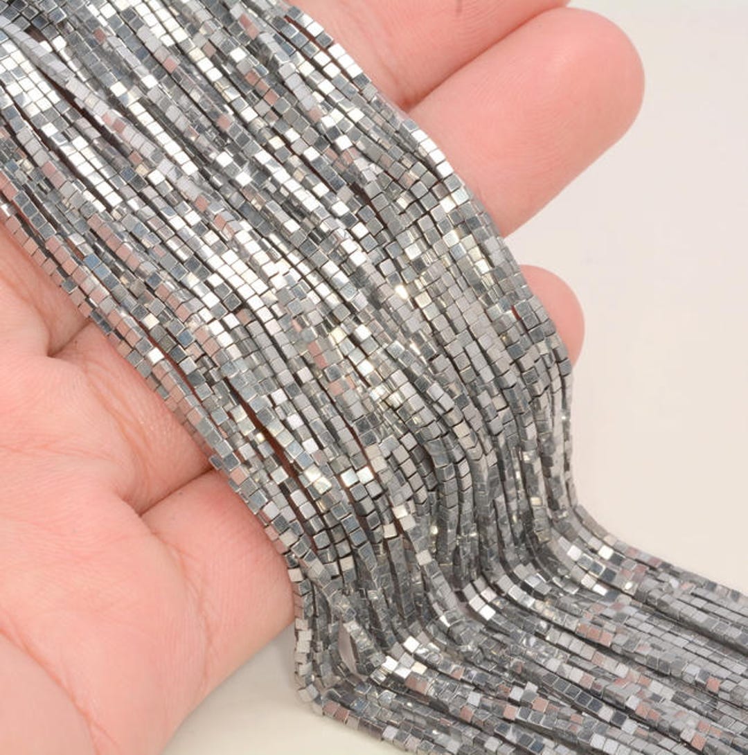 1x1mm Silver Hematite Gemstone Square Cube 1mm Loose Beads 15 Inch Full ...
