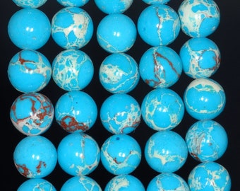 8MM Turquoise Blue Imperial Jasper Gemstone Round Loose Beads 7 Inch ...