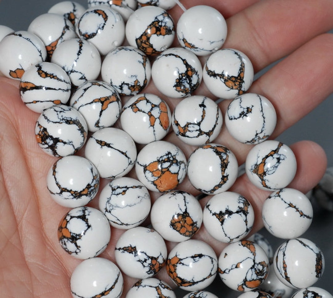 14MM White Orange Matrix Turquoise Gemstone Round Loose Beads 15.5 Inch ...