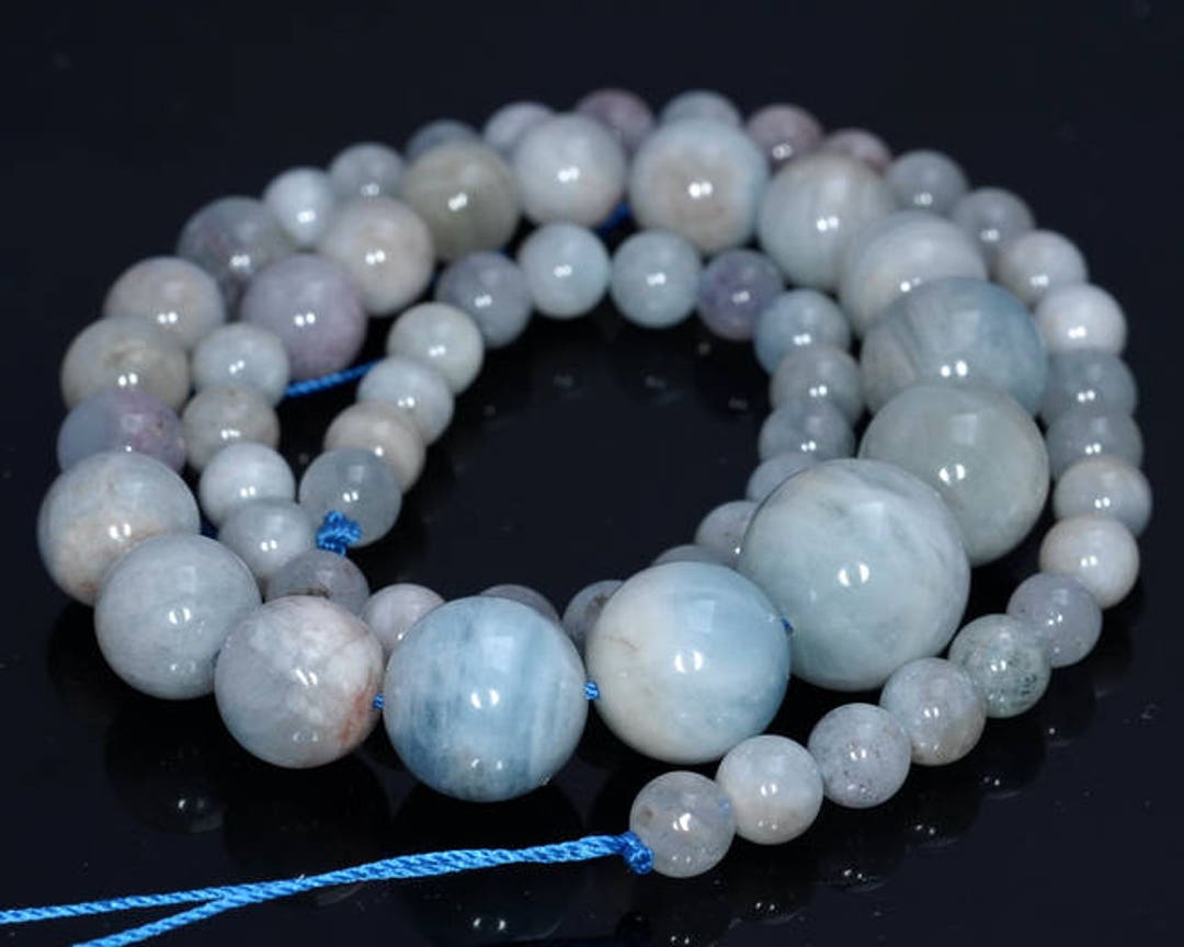 6-14mm Aquamarine Gemstone Light Blue Gradated Round Loose Beads 18 ...