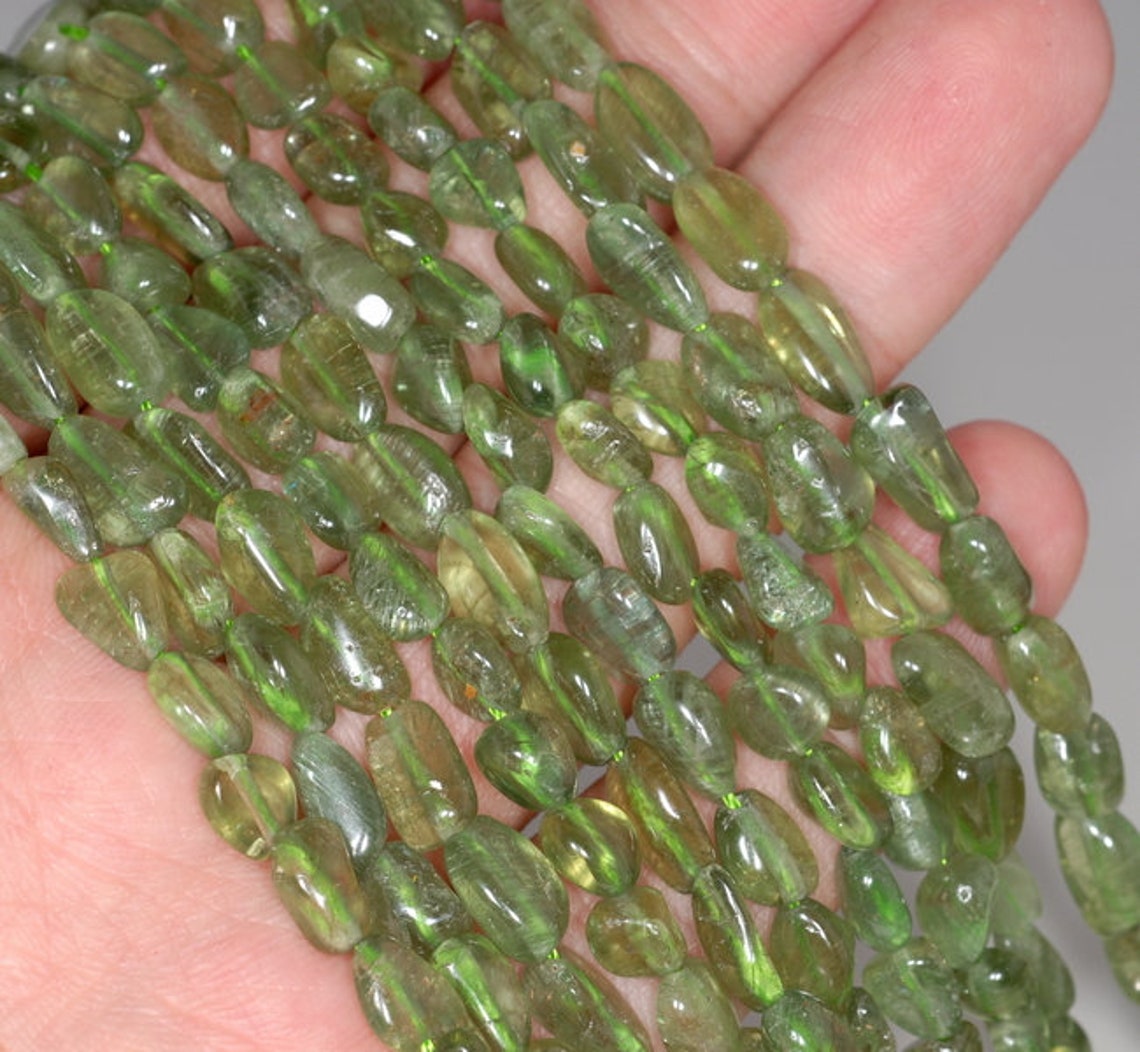 6-7MM Peridot Gemstone Pebble Nugget Granule Loose Beads 15.5 Inch Full ...