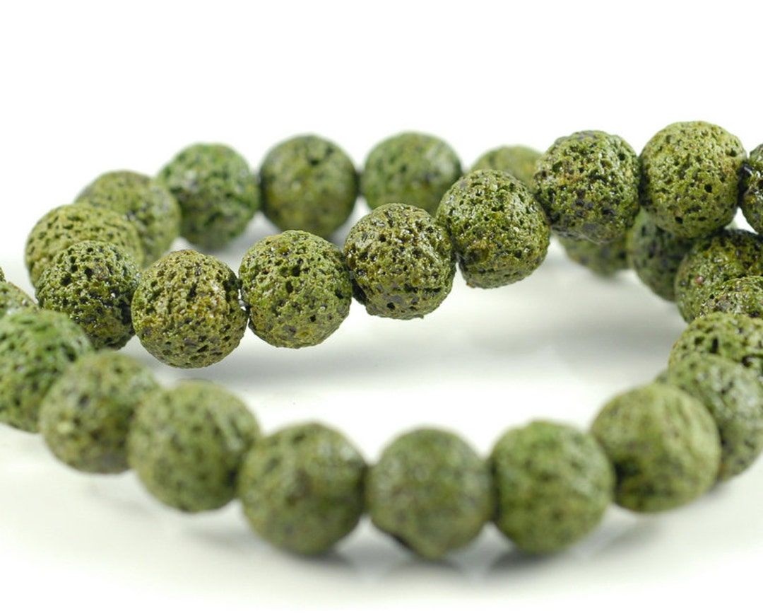 12mm Green Volcanic Basaltic Lava Gemstone Olive Round 12mm Loose Beads ...