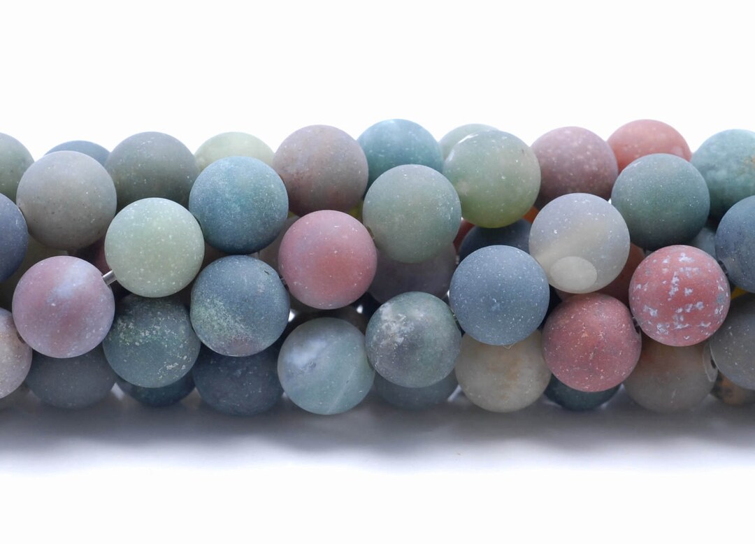 10 Strands 4mm Matte Indian Agate Gemstone Green Red Round Loose Beads ...