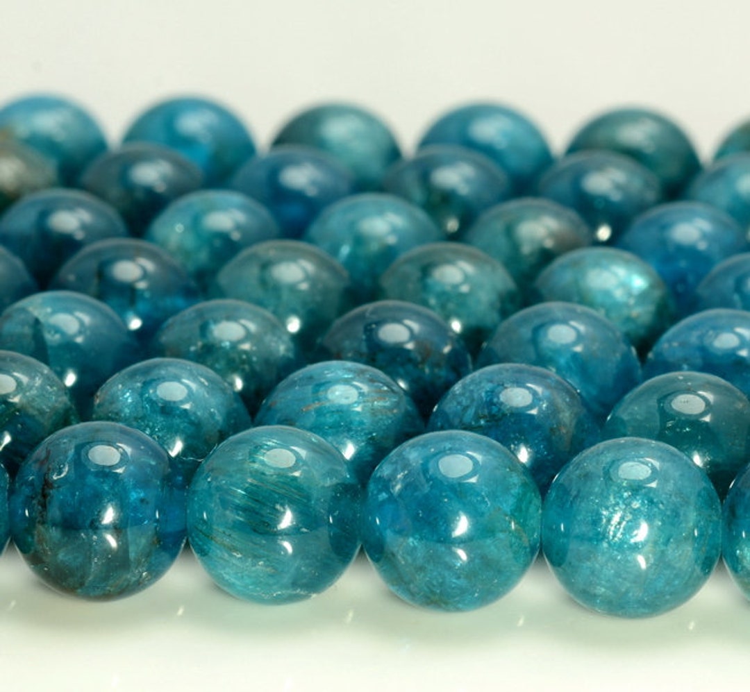 Deep Blue Green Apatite 7-8mm Gemstone Grade AAA Round Loose Beads (117 ...